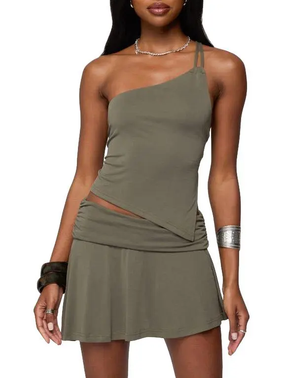 EDIKTED Janah One-shoulder Lace-up Open Back Top - Olive