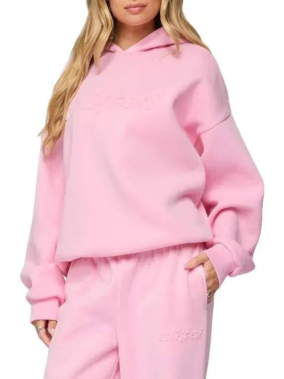EDIKTED Embossed Logo Hoodie - Pink