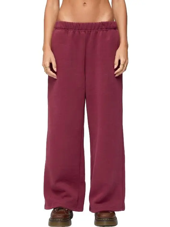 EDIKTED Wide Leg Sweatpants - Burgundy