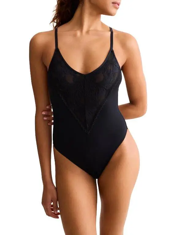Fleur't Parisian Nights Lace Trim Bodysuit - Black