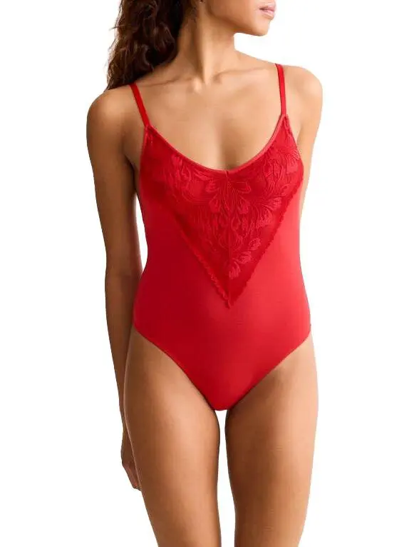 Fleur't Parisian Nights Lace Trim Bodysuit - Sweet Red