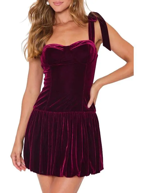 VICI Veronica Velvet Bubble Hem Mini Dress - Burgundy