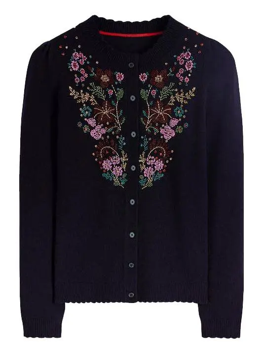 Boden Bead Embellished Cardigan - Navy Floral Embellishment