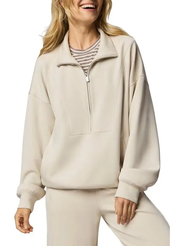 Splendid Scubasoft Quarter Zip Sweater - Pale Oak White