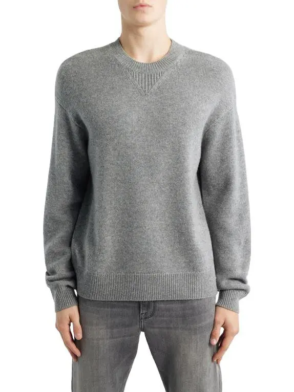 FRAME Elbow Patch Wool & Cashmere Pullover Sweater - Heather Grey