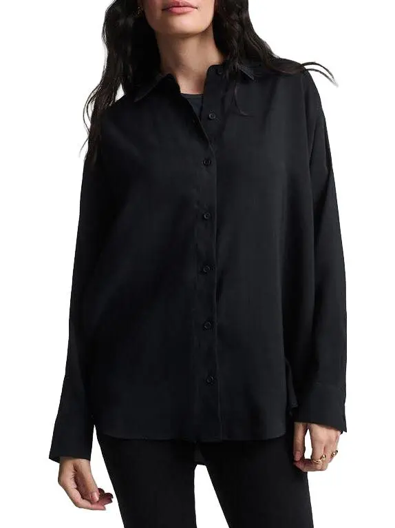MAVI Oversize Satin Button-up Shirt - Black