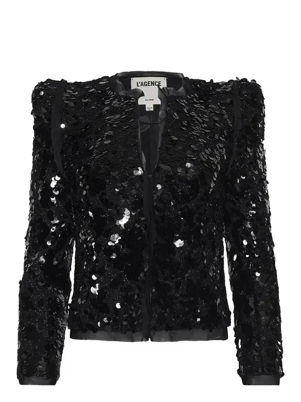 L'Agence Shai Sequined Tweed Jacket - Black