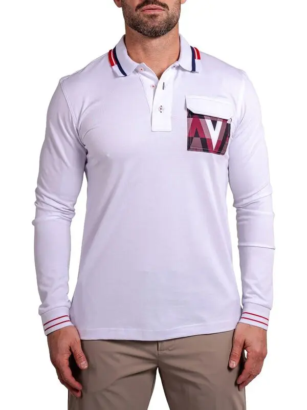 MACEOO Ascension 0081 Tipped Long Sleeve Polo - White