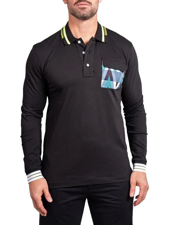 MACEOO Ascension 0084 Tipped Long Sleeve Polo - Black