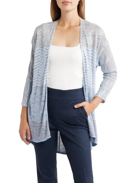 Anne Klein Zigzag Draped Front Cardigan - Opal Blue Multi