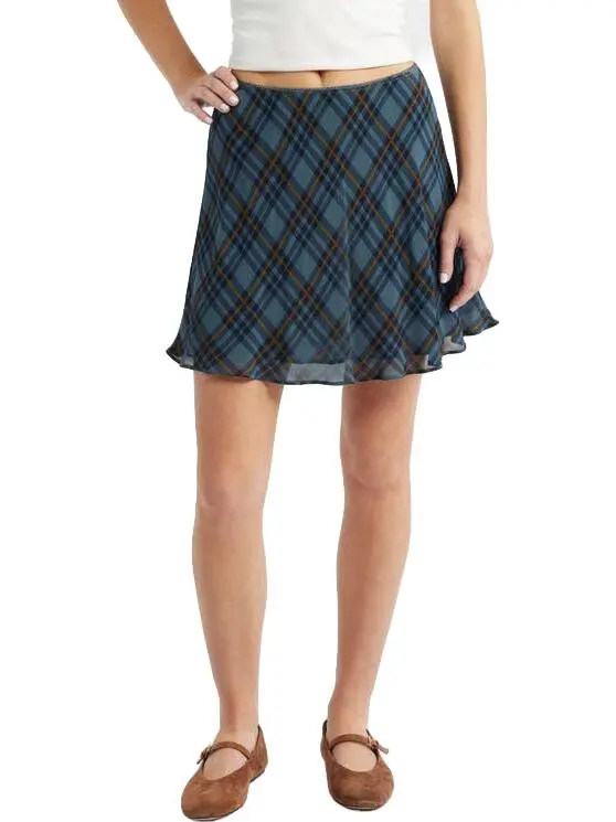 REFORMATION Brandy Plaid Mini Skirt - Slate Plaid