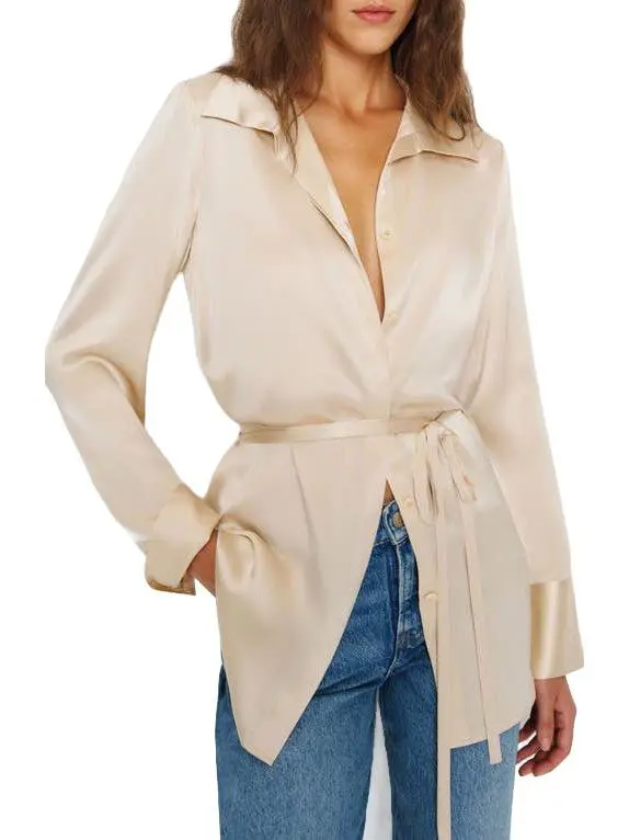 REFORMATION Camilla Tie-waist Silk Shirt - Almond