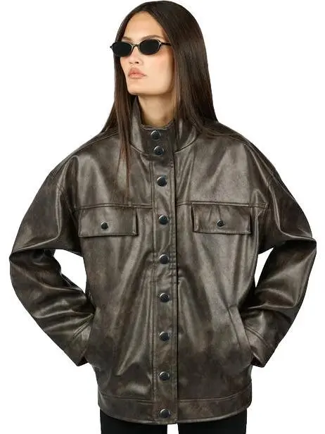 WeWoreWhat 90's Leather Jacket - Dark Brown