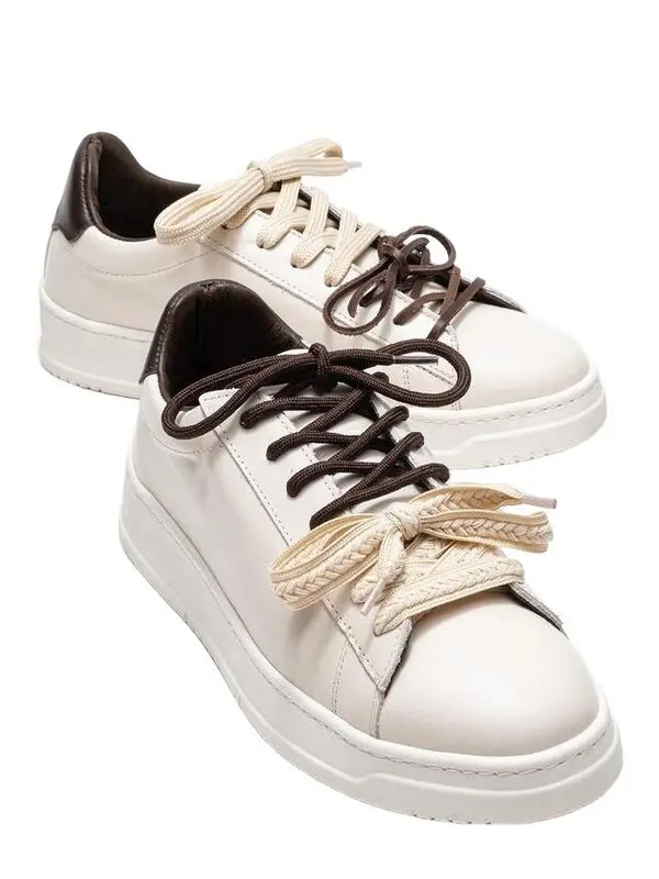FOREVER & ALWAYS SHOES Warron Leather Sneakers - Beige Leather