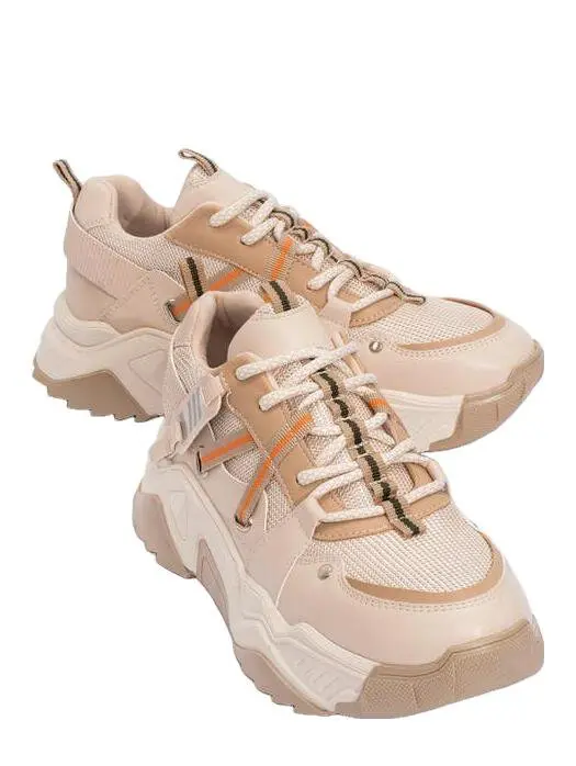 PROLOGUE SHOES Maggie Sport Sneakers - Beige Faux Leather