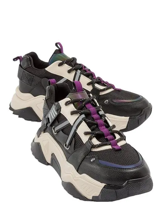 PROLOGUE SHOES Maggie Sport Sneakers - Black Purple Faux Leather