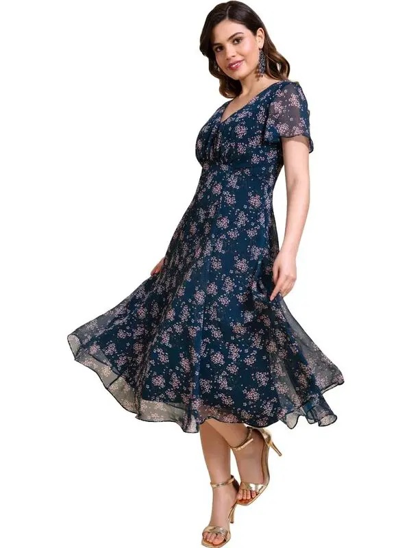 ALIE STREET LONDON Floral Print Midi Dress - Ditsy Navy Floral
