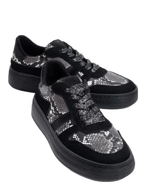 PROLOGUE SHOES Rexie Glitter Sneakers - Black Print Faux Leather