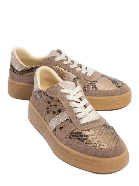 PROLOGUE SHOES Rexie Glitter Sneakers - Gold Print Faux Leather