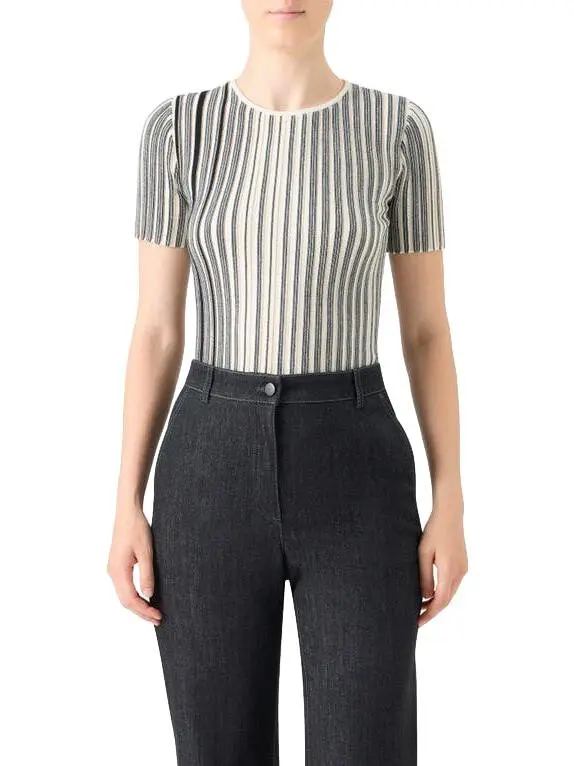 Akris Striped Virgin Wool Sweater - Black-cream