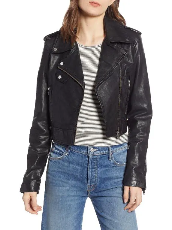 LAMARQUE Cropped Leather Biker Jacket - Black