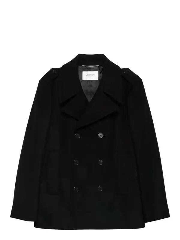Saint Laurent Double-breasted Cupro Coat - Black