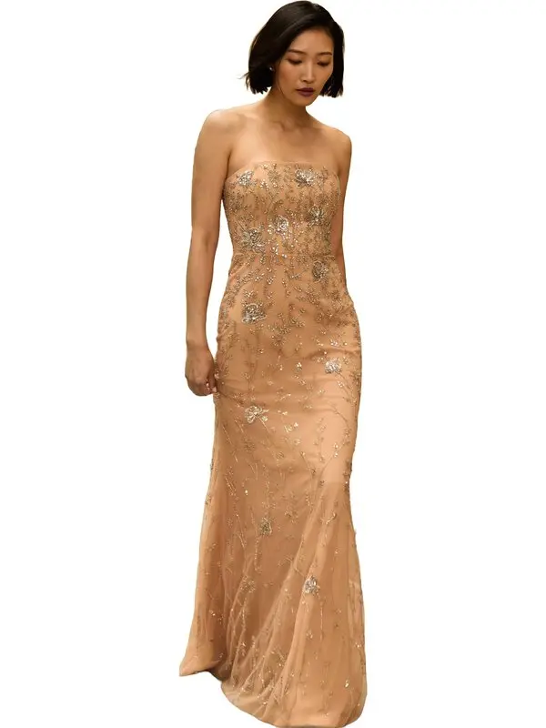 Sachin & Babi Vienna Embellished Tulle A-line Gown - Fawn