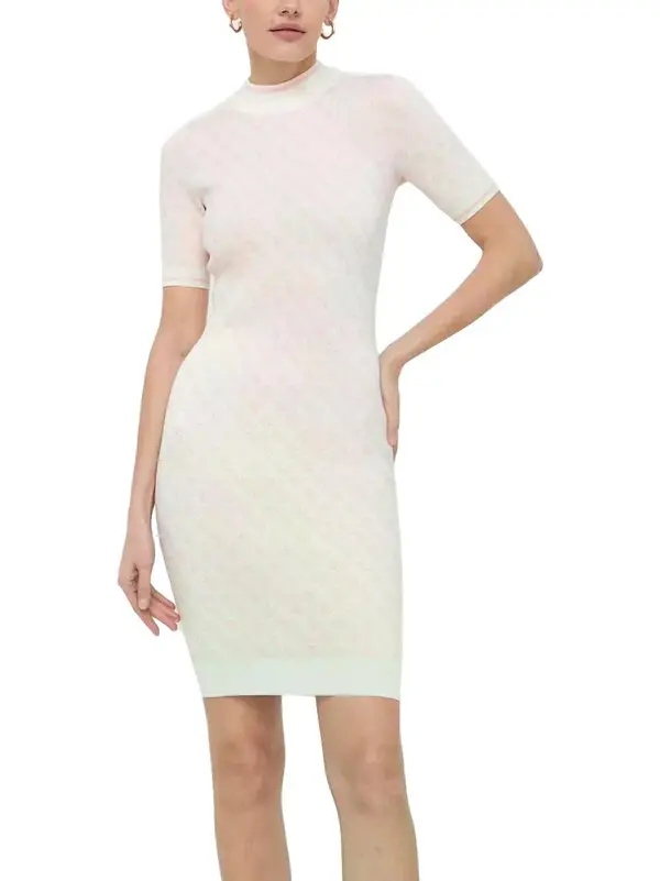 Guess Patterned Short Sleeve Dress - Neutrals