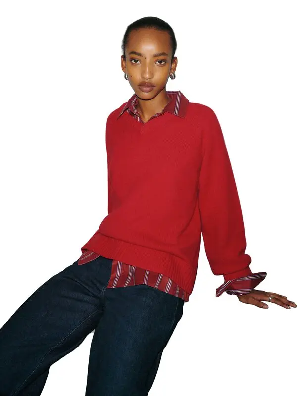 REFORMATION Beth Regenerative Wool V-neck - Red