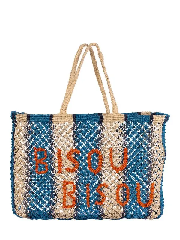 TIN MARIN Bisou Bisou Woven Jute Tote - Blue & White