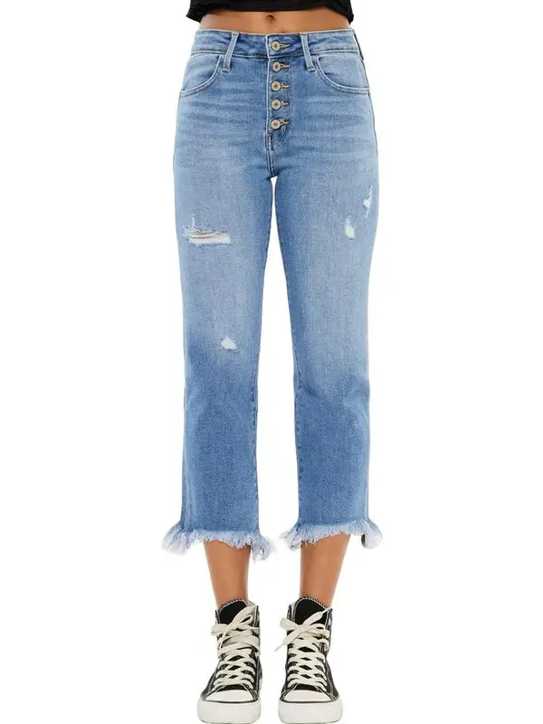 KANCAN Zuzanna High Rise Crop Straight Leg Jeans - Medium Wash