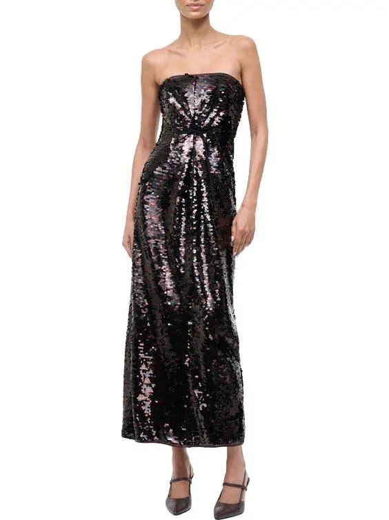 Staud Cece Sequin Strapless Maxi Dress - Espresso/black