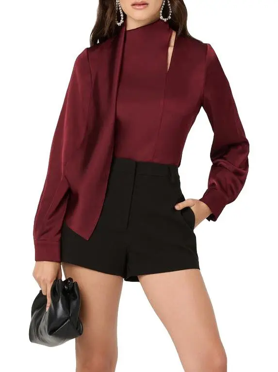 Astr The Label Felista Scarf Neck Long Sleeve Shirt - Wine