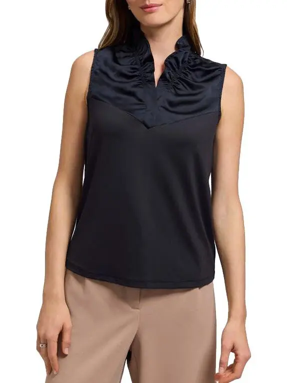 Foxcroft Sleeveless Satin Top - Black