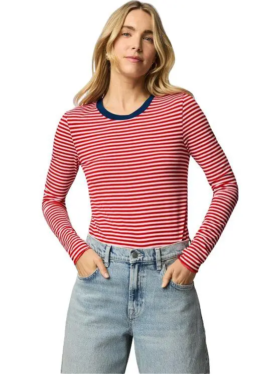 Splendid Striped Bamboo Blend Long Sleeve T-shirt - Navy