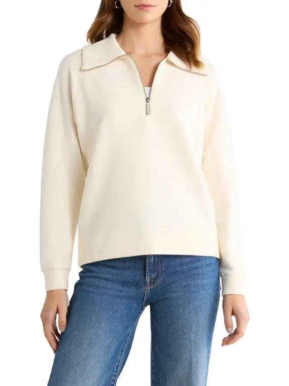 Caslon Ottoman Half Zip Pullover - Ivory Pristine