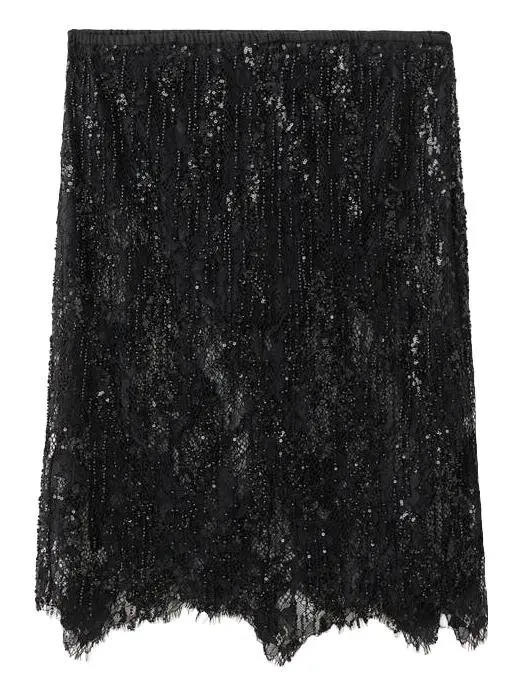 Mango Beaded Lace Skirt - Black