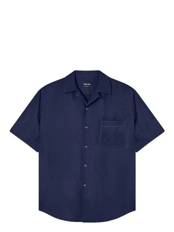 Giorgio Armani Asv Viscose Blend Short-sleeved Shirt - Navy