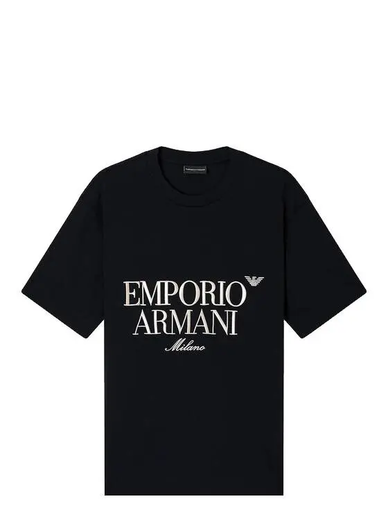 Emporio Armani Heavy Jersey T-shirt With Embossed Logo Embroidery - Navy