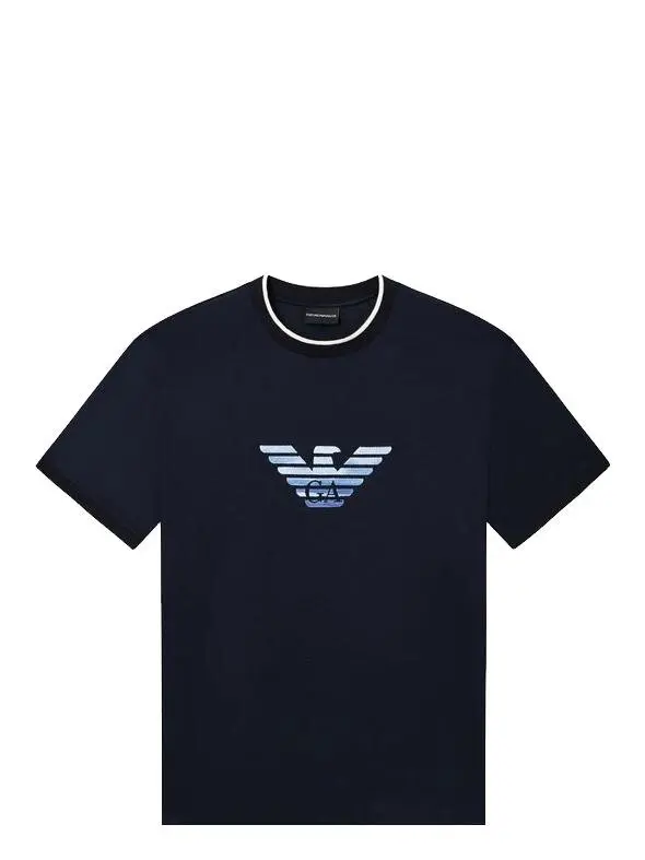 Emporio Armani Slim-fit T-shirt In Lyocell-blend Jersey With Degradé Eagle Embroidery - Navy