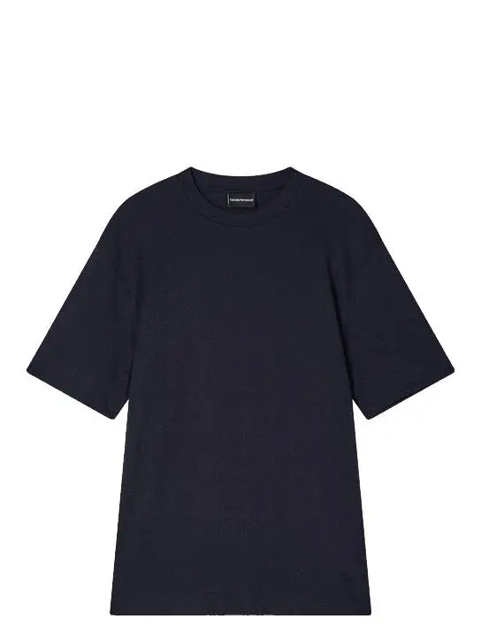 Emporio Armani Intarsia-effect Jacquard Jersey T-shirt - Navy