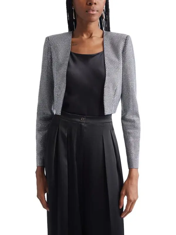 St. John Crystal Embellished Crop Jacket - Dark Grey Melange
