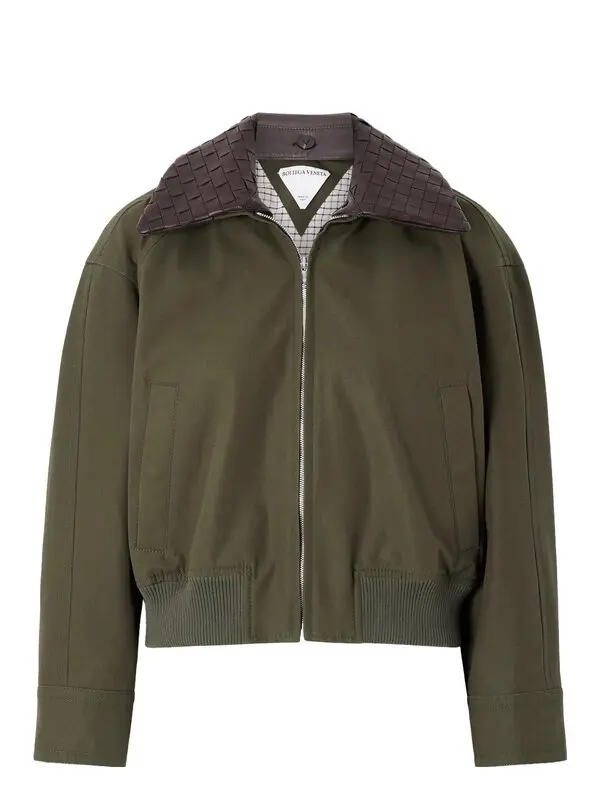 Bottega Veneta Intrecciato Leather-trimmed Cotton-twill Jacket - Green