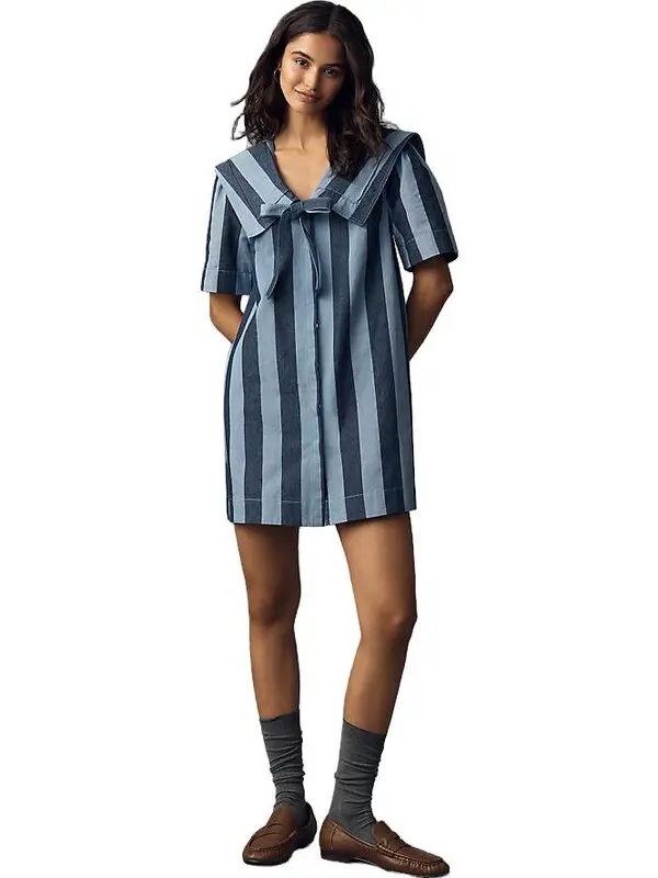 DAMSON MADDER Goldie Mini Dress - Blue Stripe
