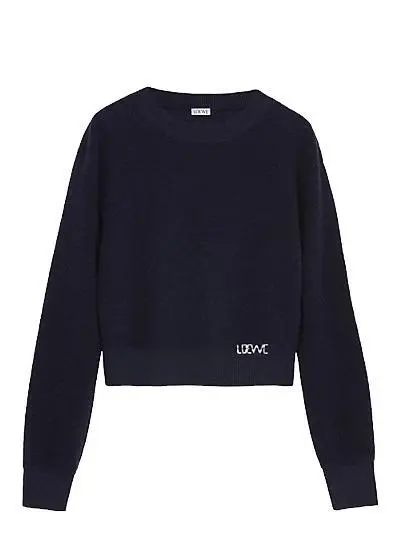 Loewe Logo-embroidered Wool Jumper - Navy Blue