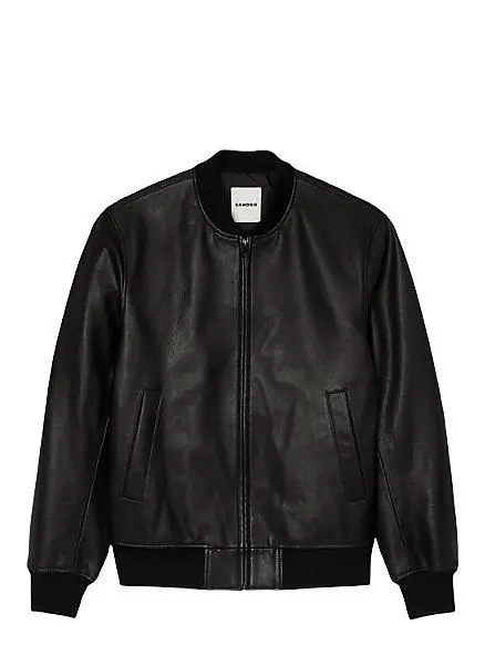 Sandro Regular-fit Leather Jacket - Noir / Gris