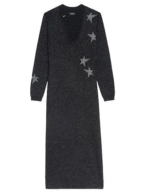 Zadig&Voltaire Stelly Star-motif Wool-blend Maxi Dress - Black