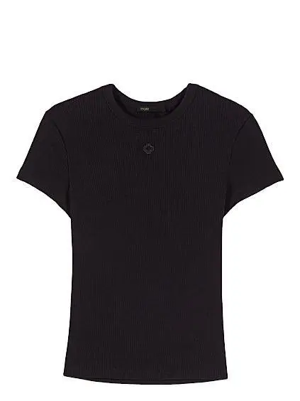 Maje Brand-embroidered Stretch-cotton T-shirt - Black