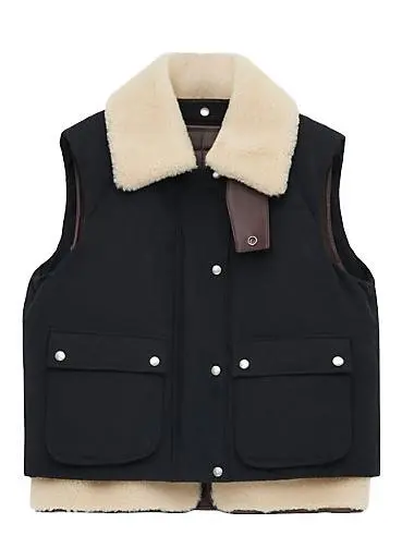 Loewe Shearling-collar Sleeveless Gilet - Black