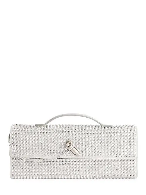 Bottega Veneta Andiamo Crystal Embellished Leather Clutch - White M/sil-s